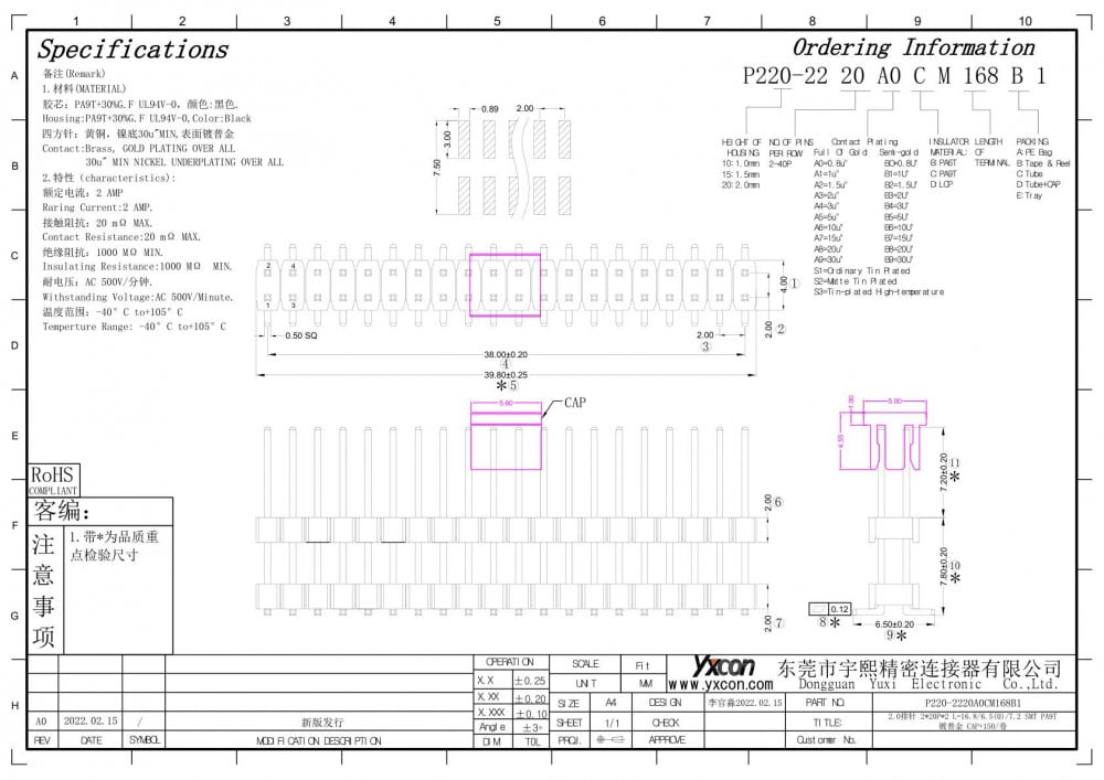 Yxcon P220-2220A0CM168B1 technical document preview