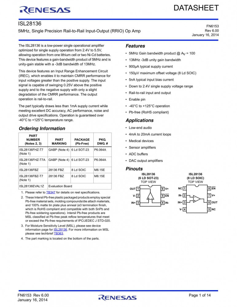 ISL28136 datasheet page 1
