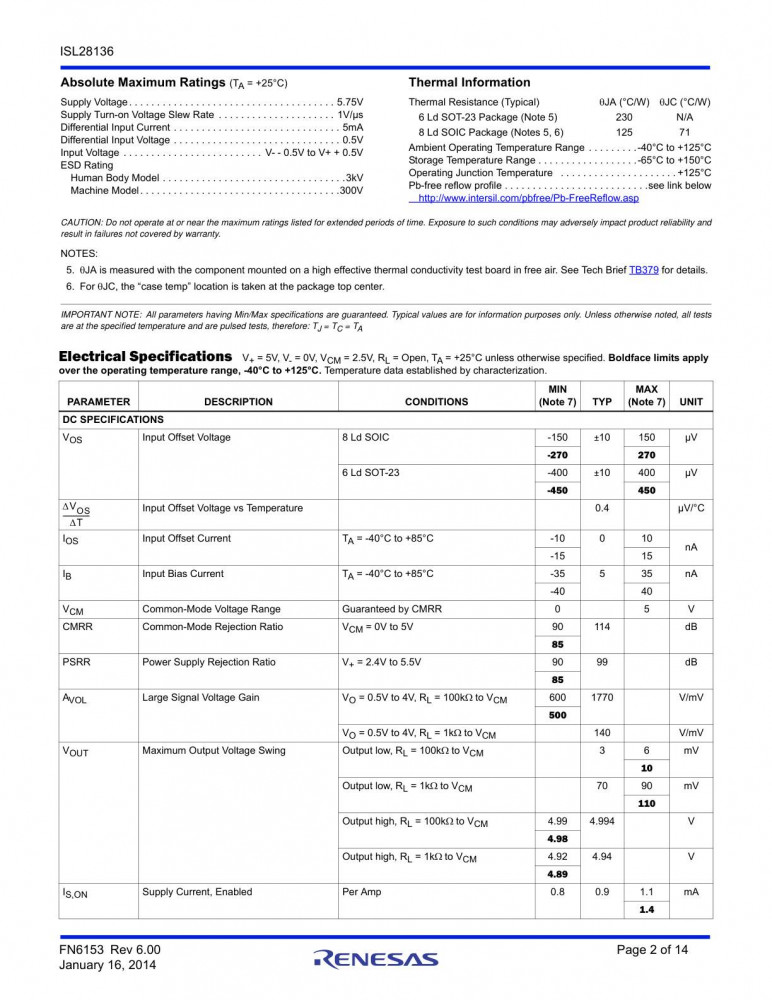 ISL28136 datasheet page 2