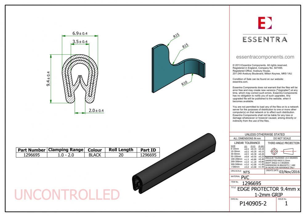Essentra edge protector technical drawing