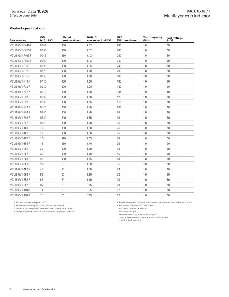 EATON MCL1608V1 datasheet page 2
