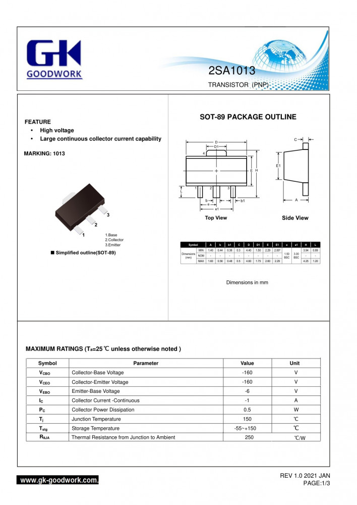 GOODWORK 2SA1013 datasheet page 1