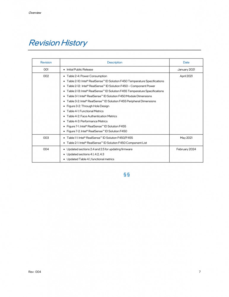 Intel RealSense ID datasheet page 7