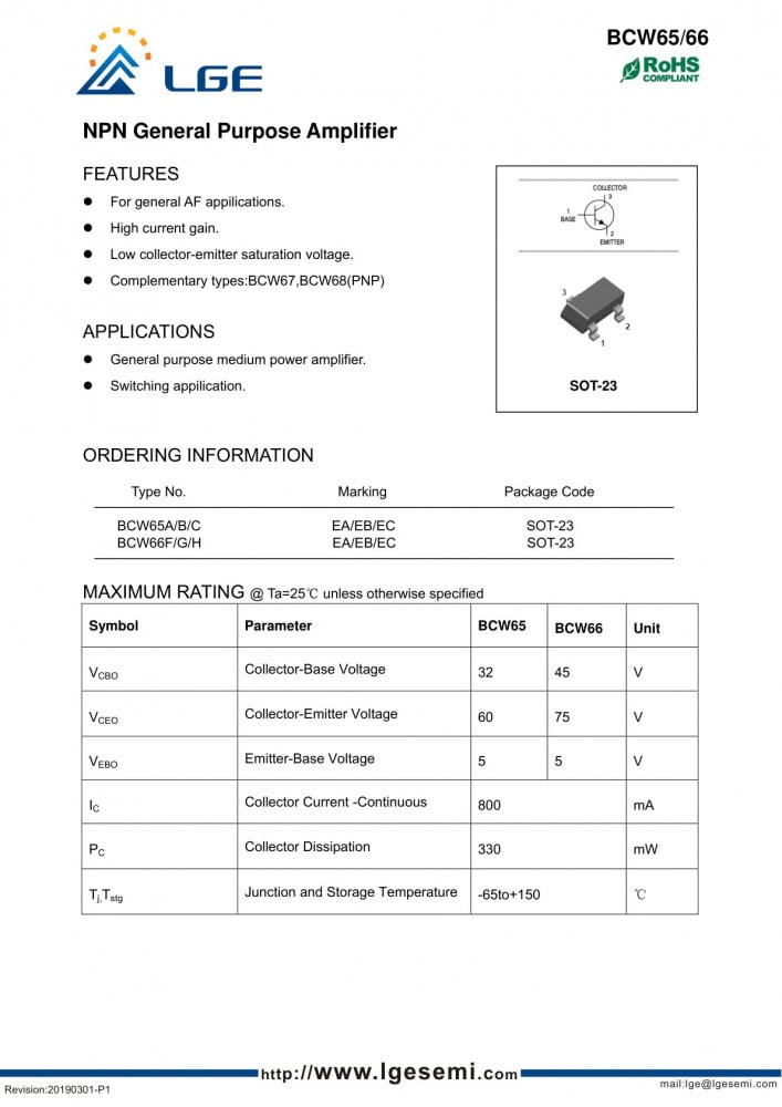 LGE BCW66H datasheet page 1