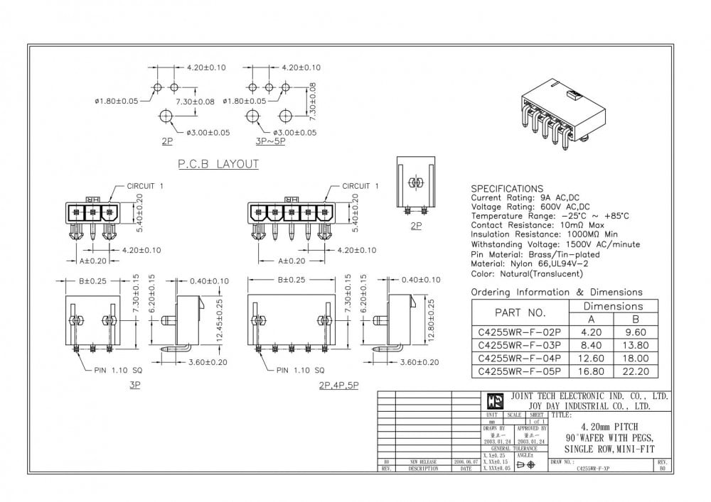 Joint Tech Elec C4255WR-F-02P technical drawing and specifications