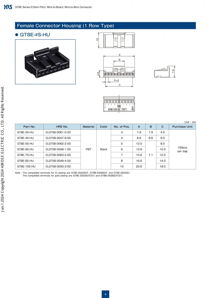HRS GT8E Series documentation page 4