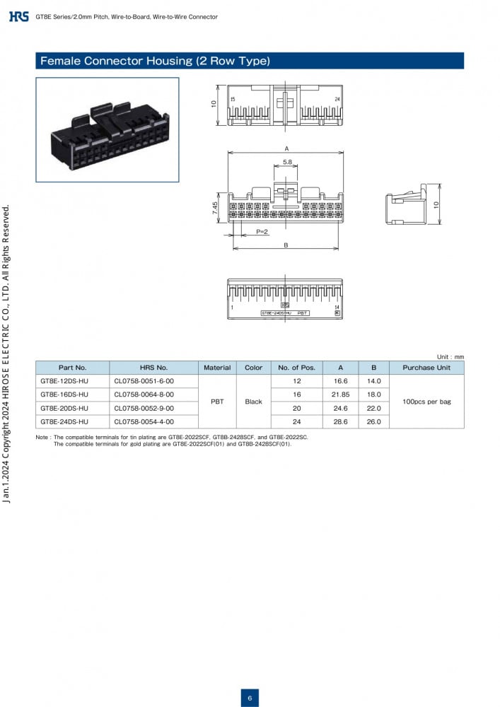HRS GT8E Series documentation page 6