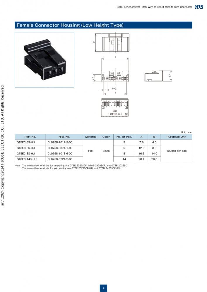 HRS GT8E Series documentation page 7