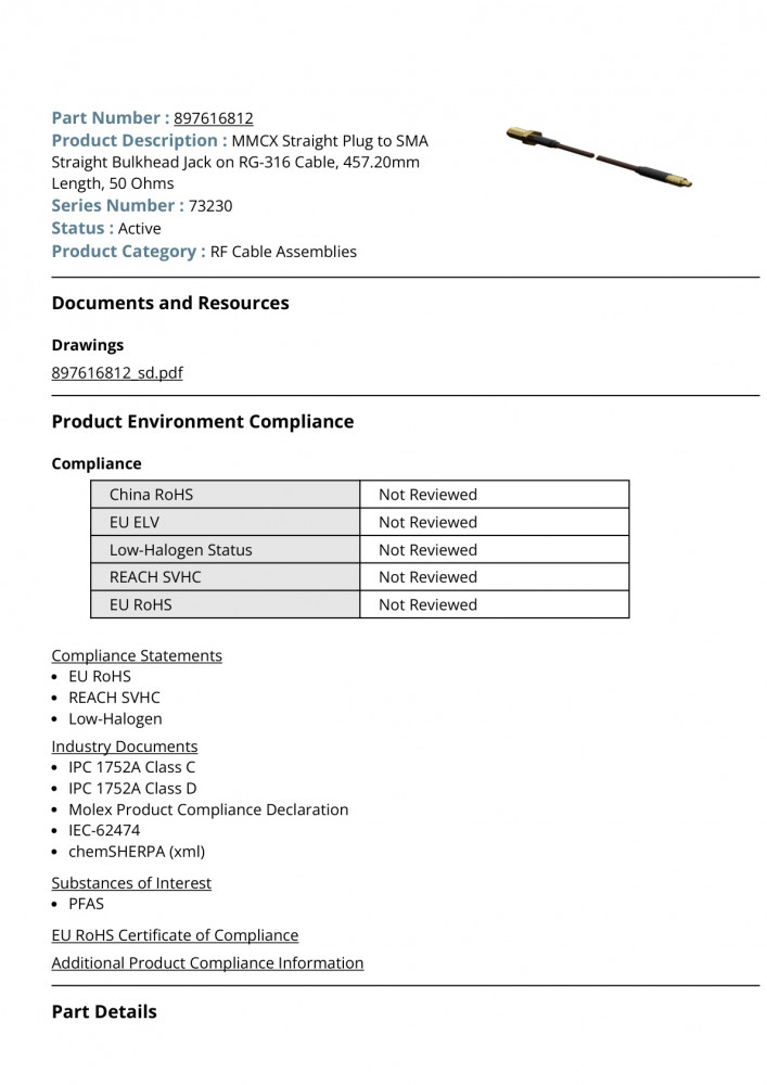 MOLEX 897616812 product drawing, page 1