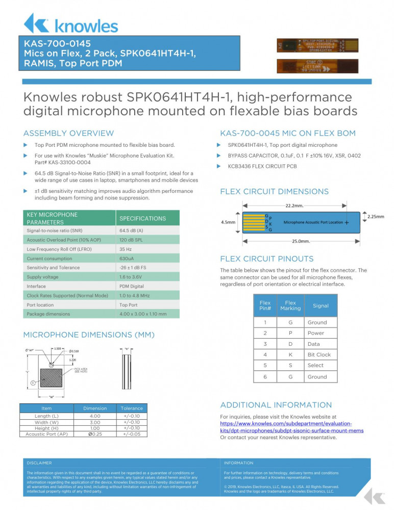 Knowles KAS-700-0145 technical document page