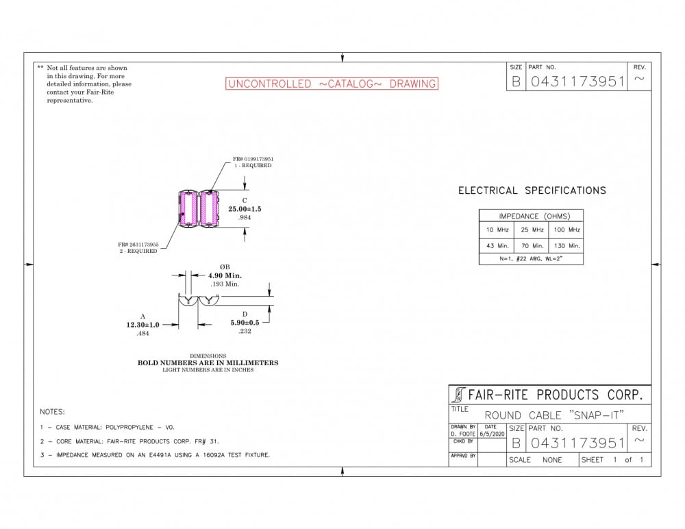 Fair-Rite 0431173951 official drawing