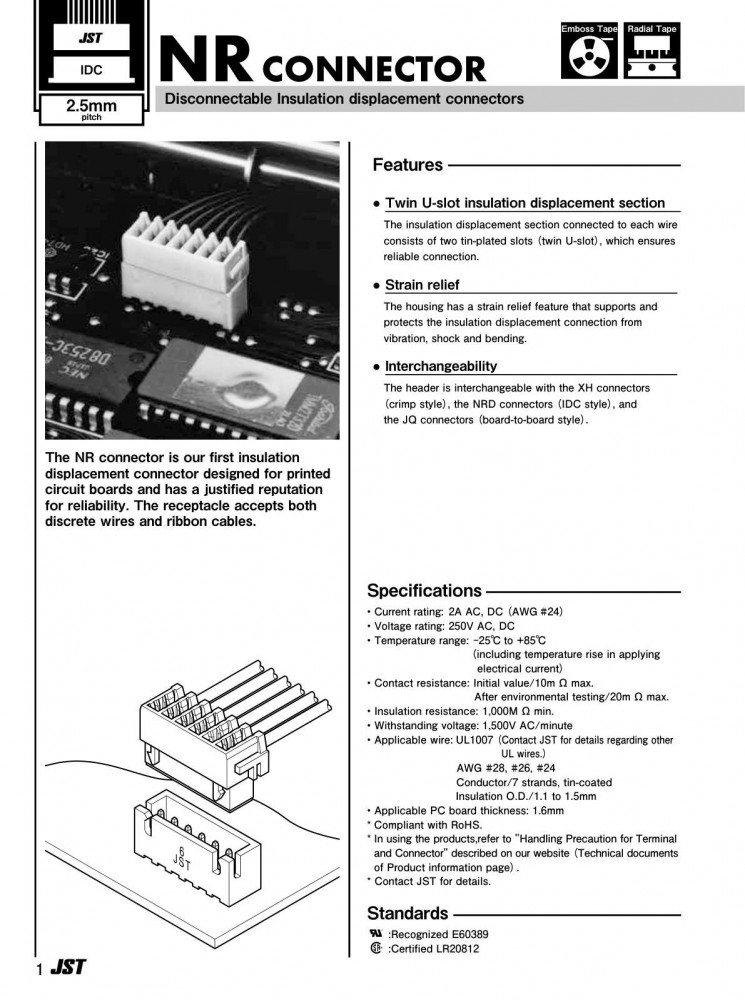 JST NR connector product information page 1