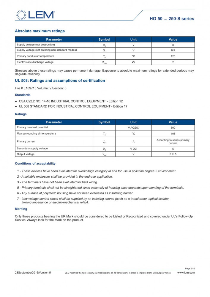 HO-S datasheet page 2