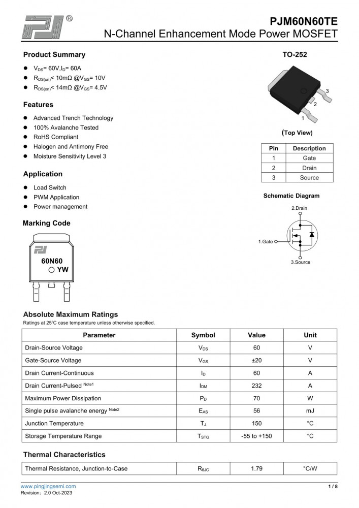 PJM60N60TE datasheet page 1