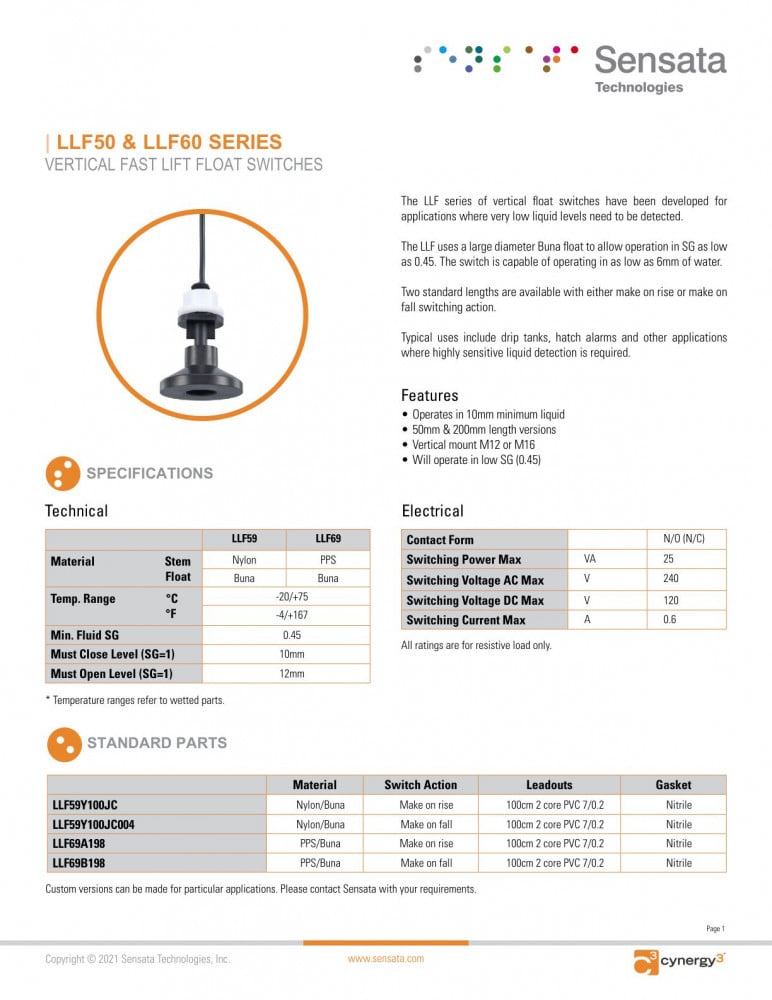 Sensata LLF series technical document page 1
