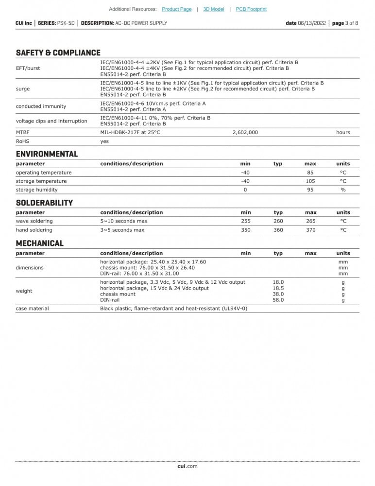 CUI PSK-5D datasheet page 3