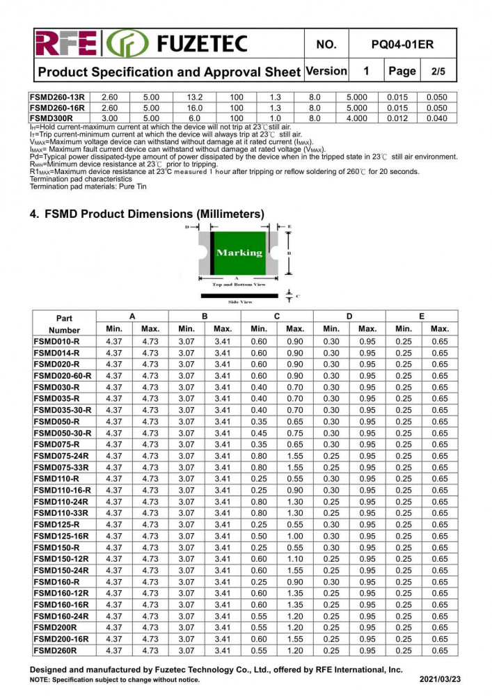 FUZETEC FSMD1812 specification sheet page 2