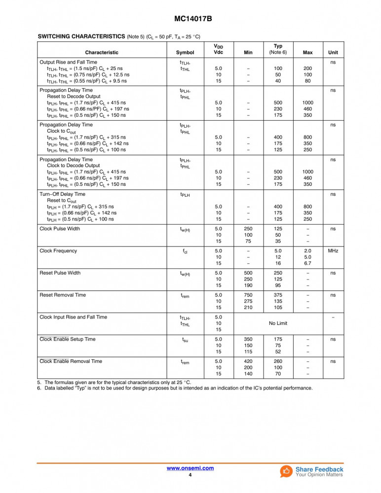 MC14017B technical document page 4