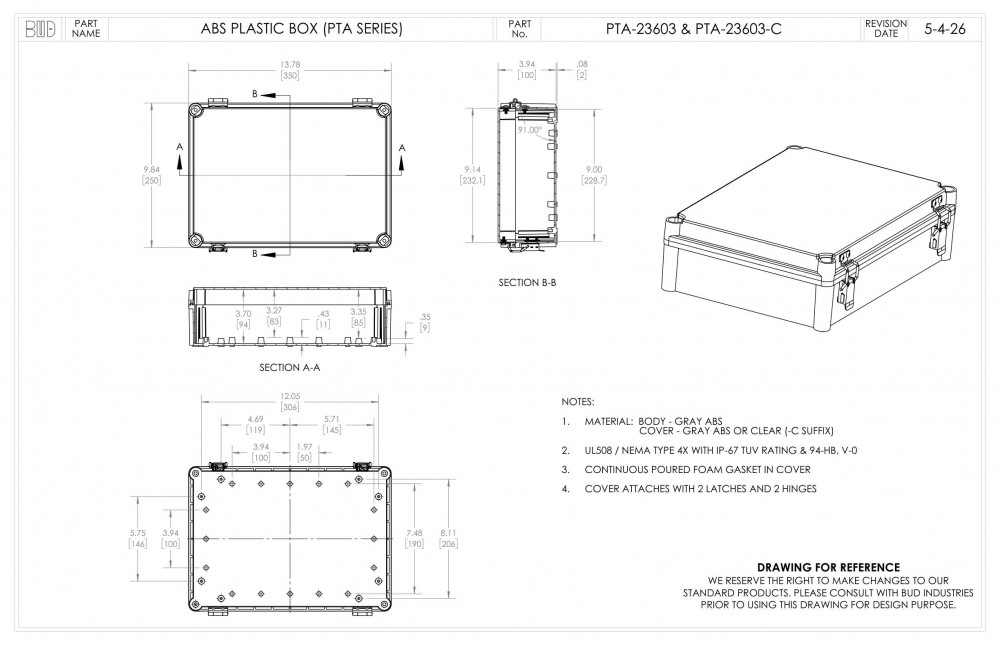 PTA-23602 product technical drawing