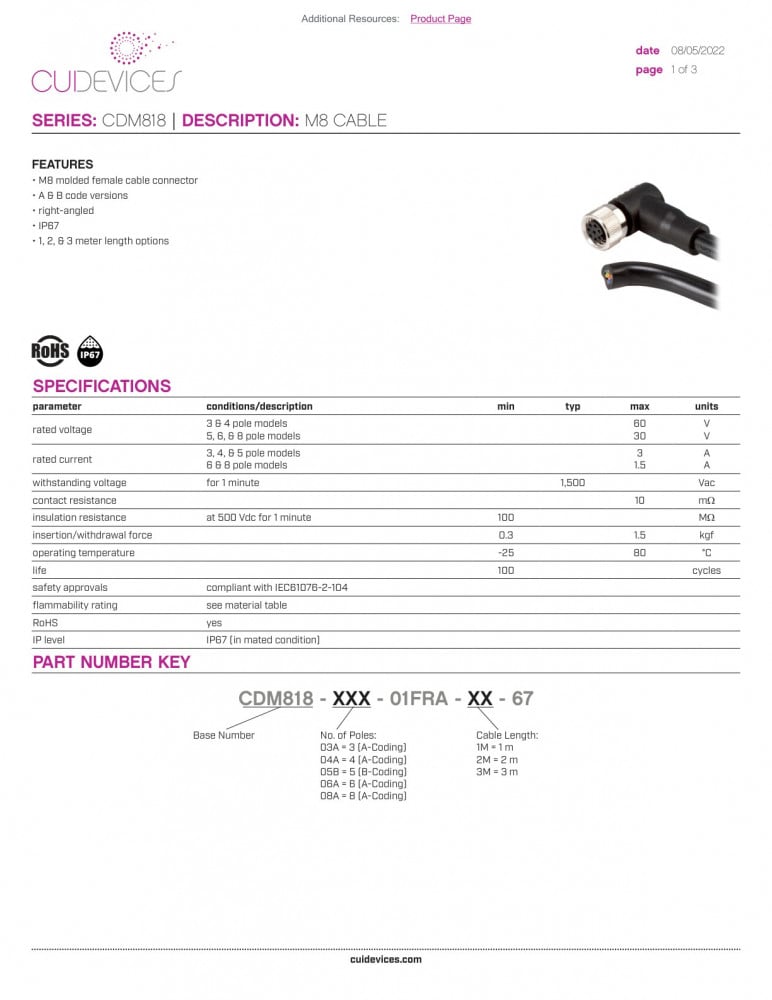 CUI CDM818 datasheet page 1