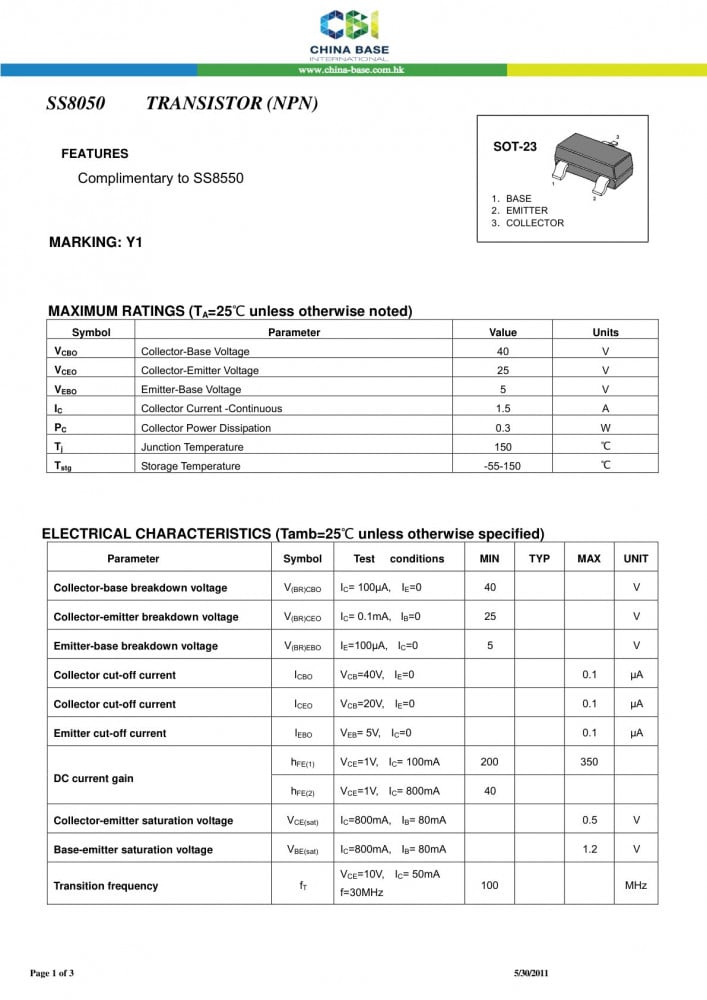 CBI SS8050 datasheet page 1
