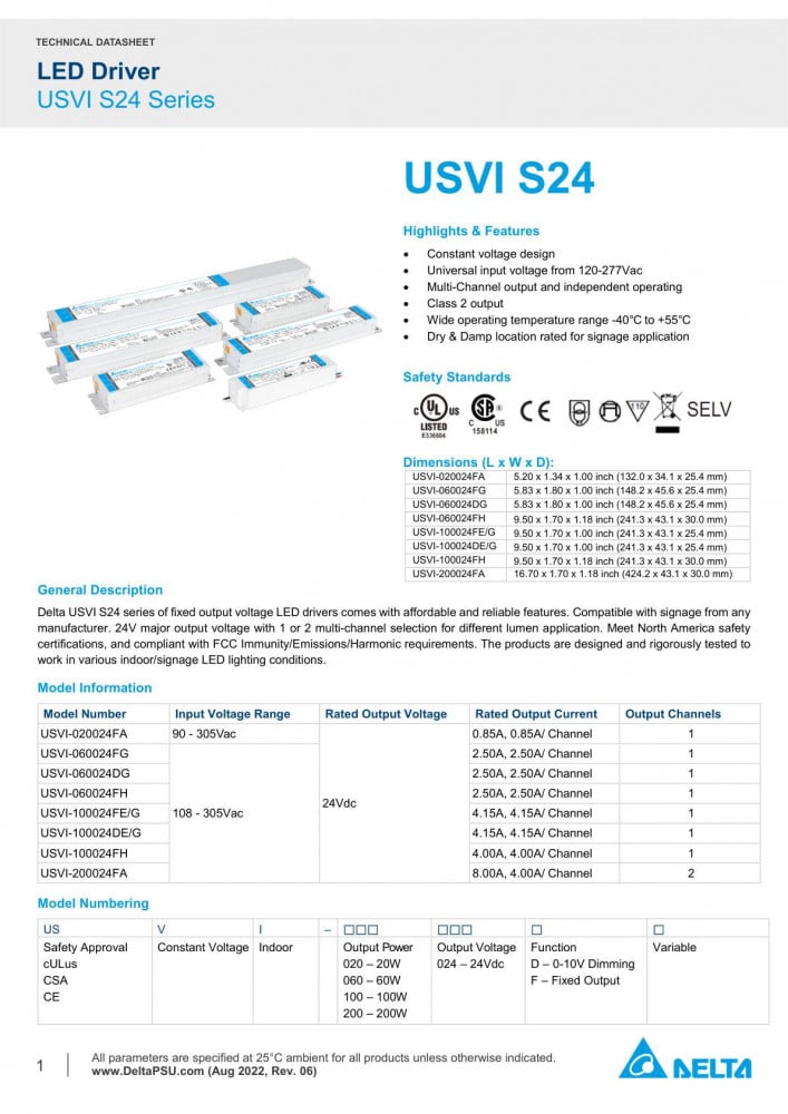 DELTA USVI S24 datasheet page 1
