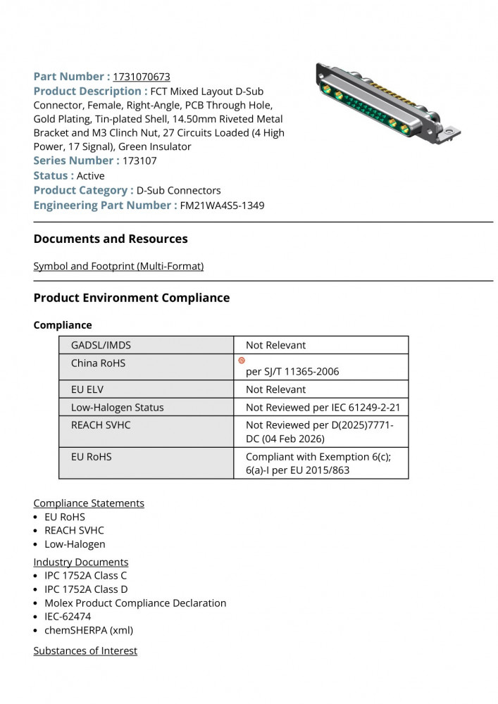 MOLEX 1731070673 product document image 1