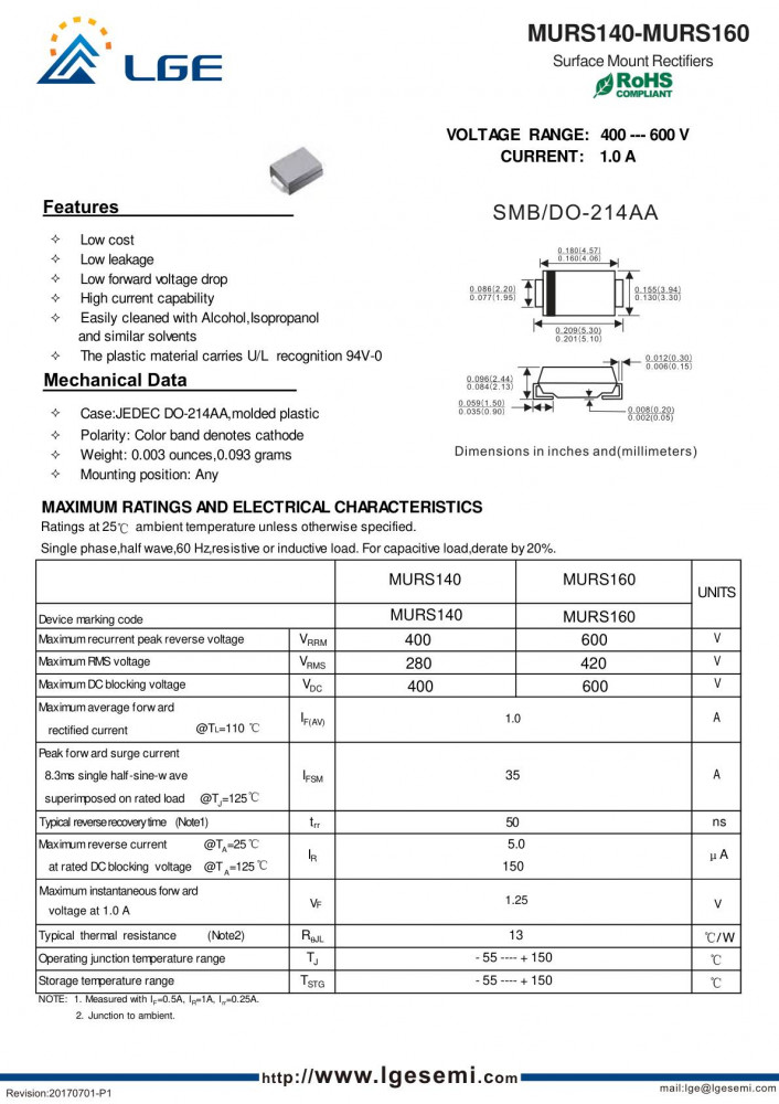 LGE MURS160 datasheet page 1