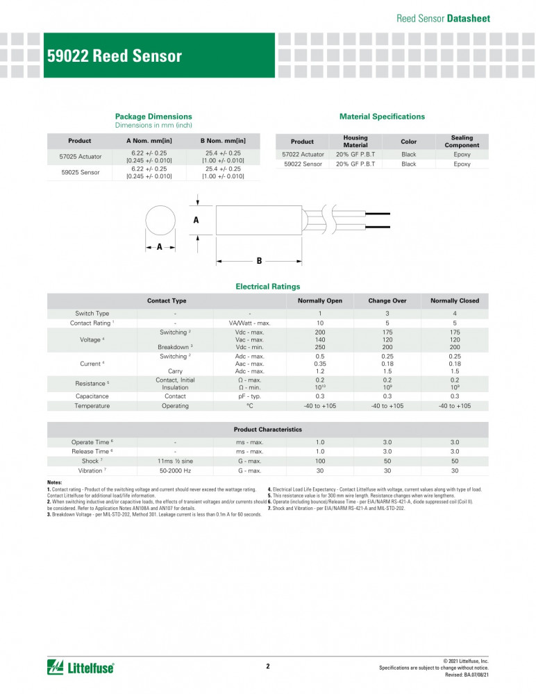 Littelfuse 59022 reed sensor documentation page 2