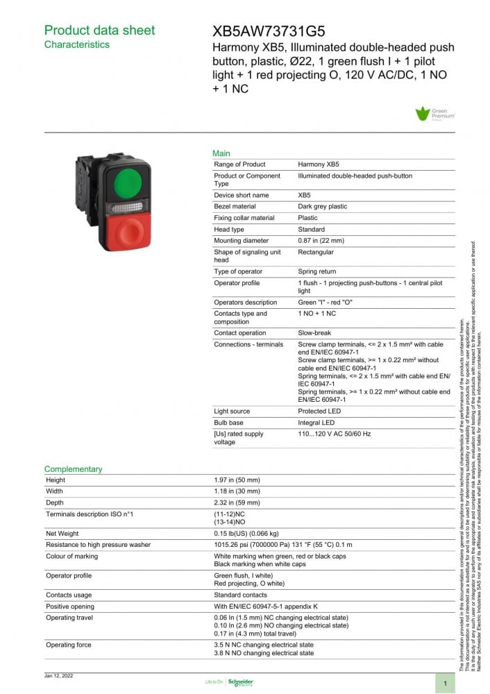 XB5AW73731G5 technical document page 1