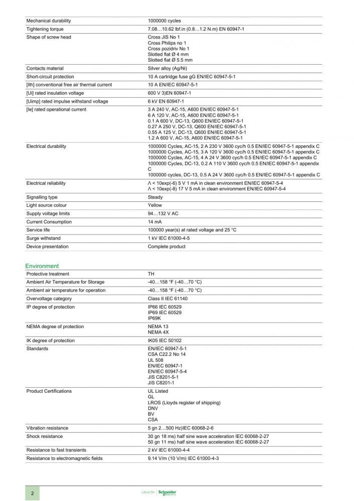 XB5AW73731G5 technical document page 2