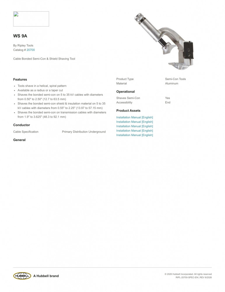 WS 9A catalog 20700 technical document image