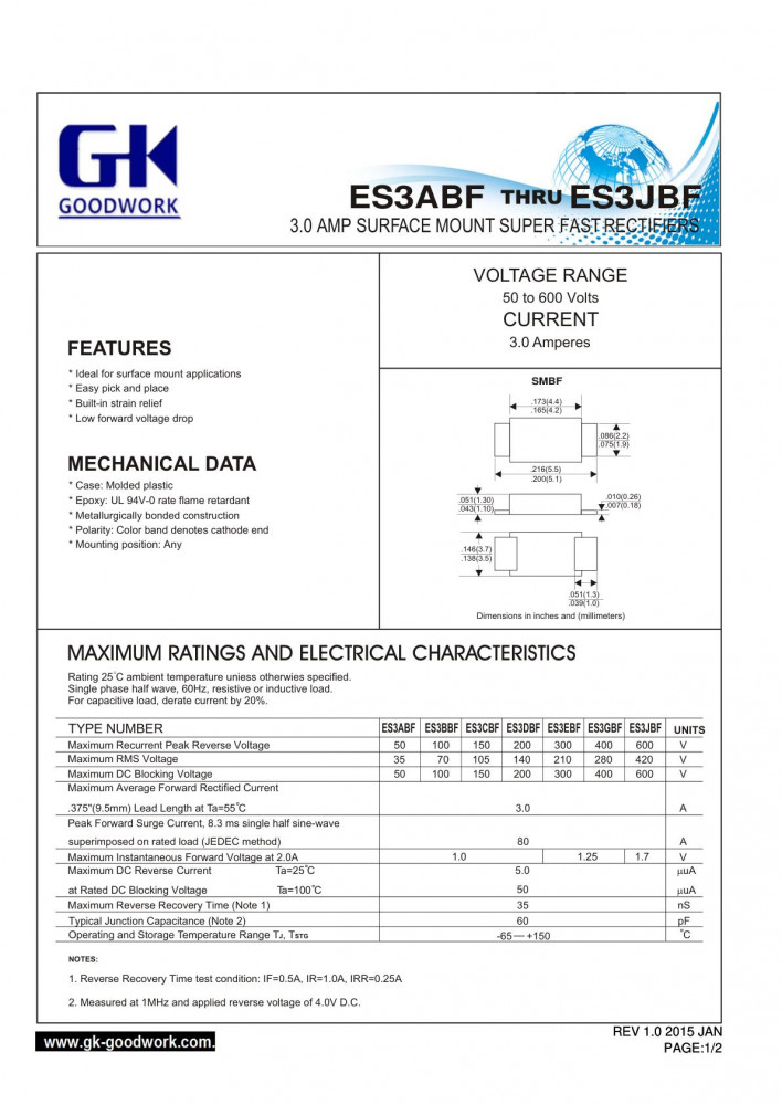 ES3JBF datasheet page 1