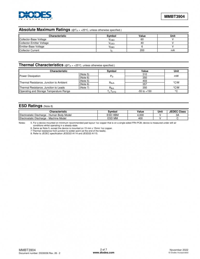 MMBT3904-7-F datasheet page 2