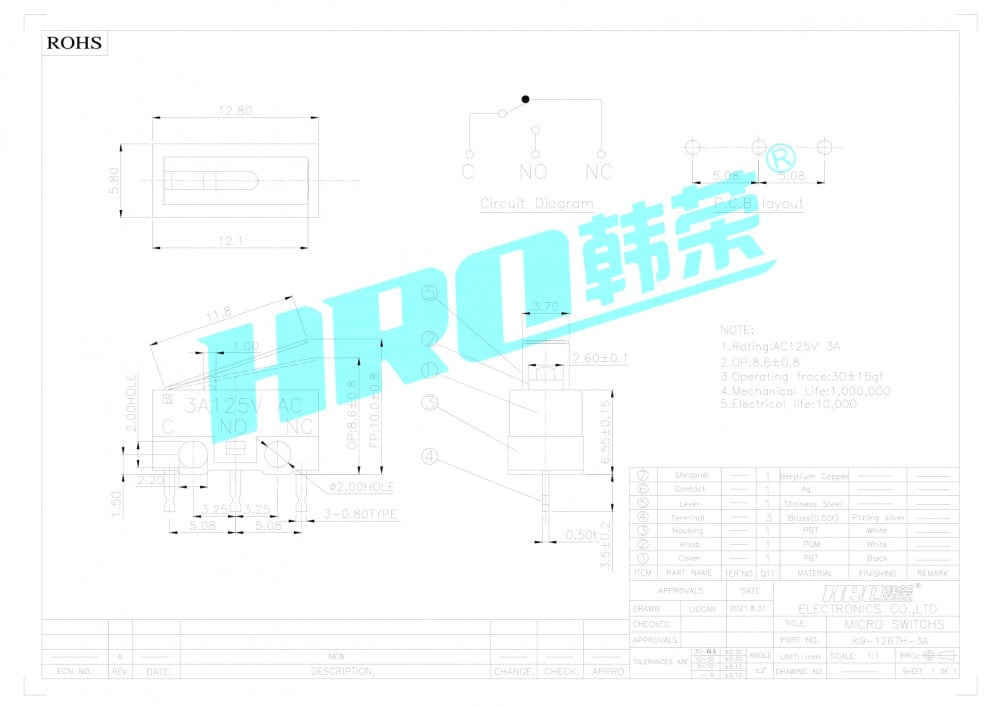 K9-1267H-3A technical drawing and circuit diagram