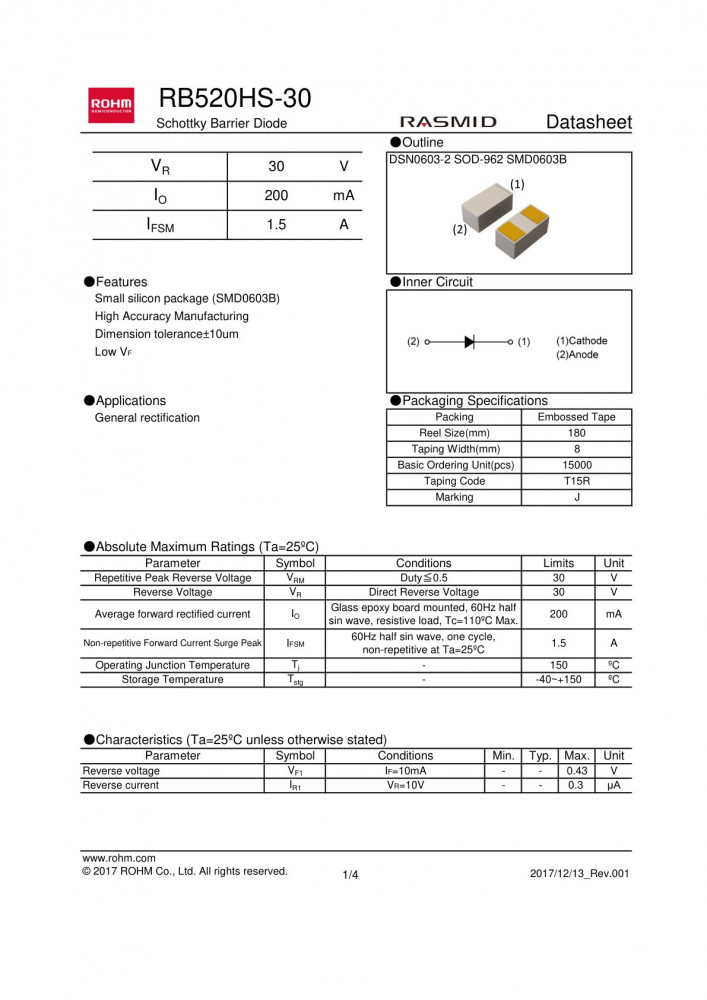 RB520HS-30T15R datasheet page 1