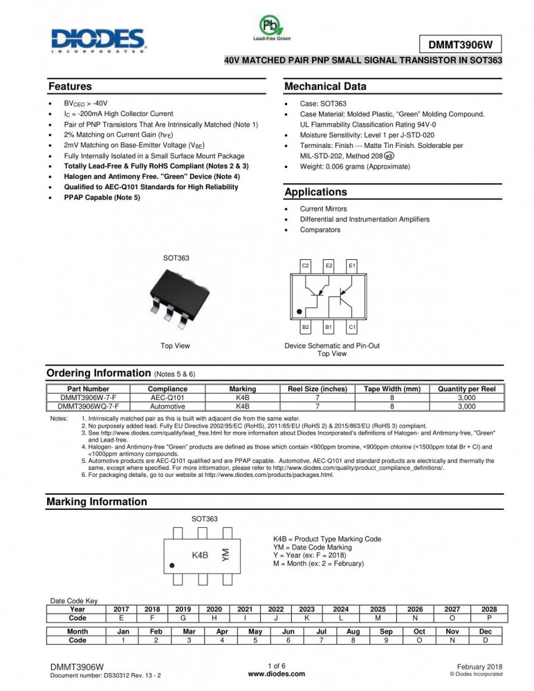 DMMT3906W-7-F datasheet page 1