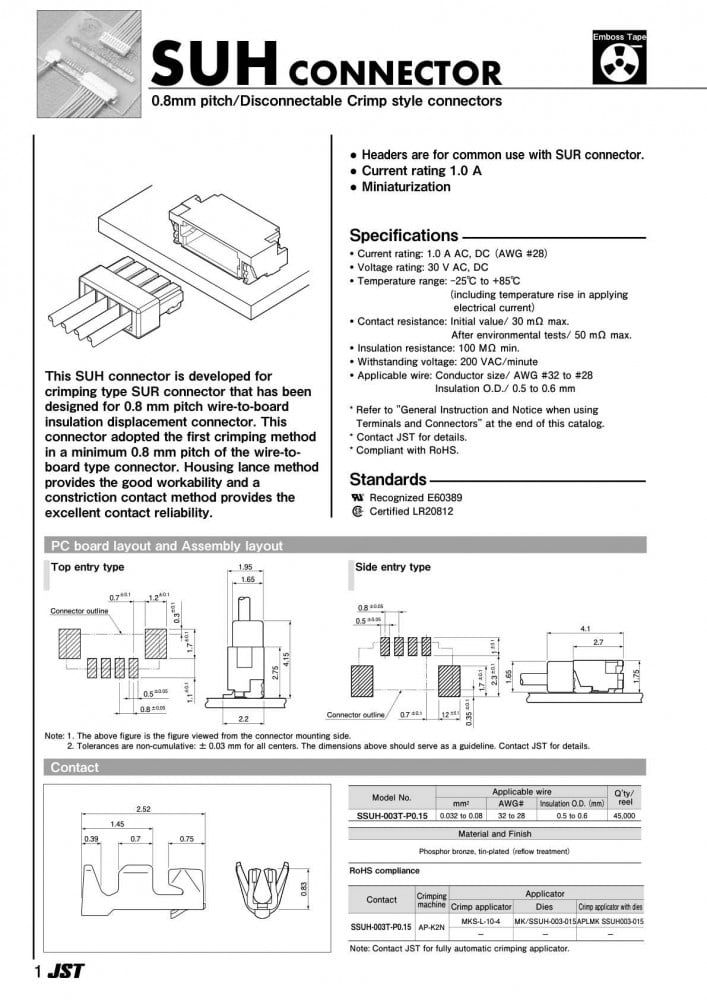 JST SUH series catalog page 1
