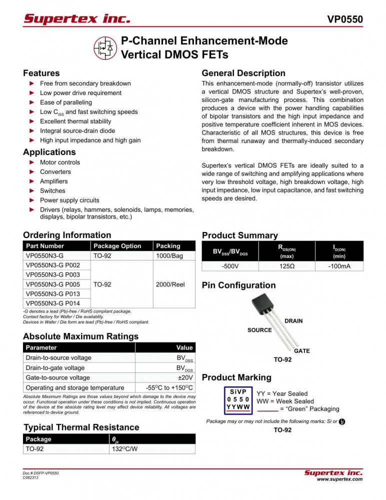 VP0550N3-G datasheet page 1