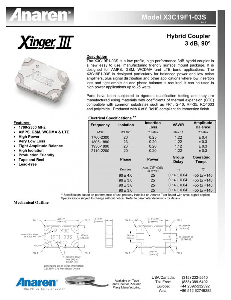 X3C19F1-03S datasheet page 1
