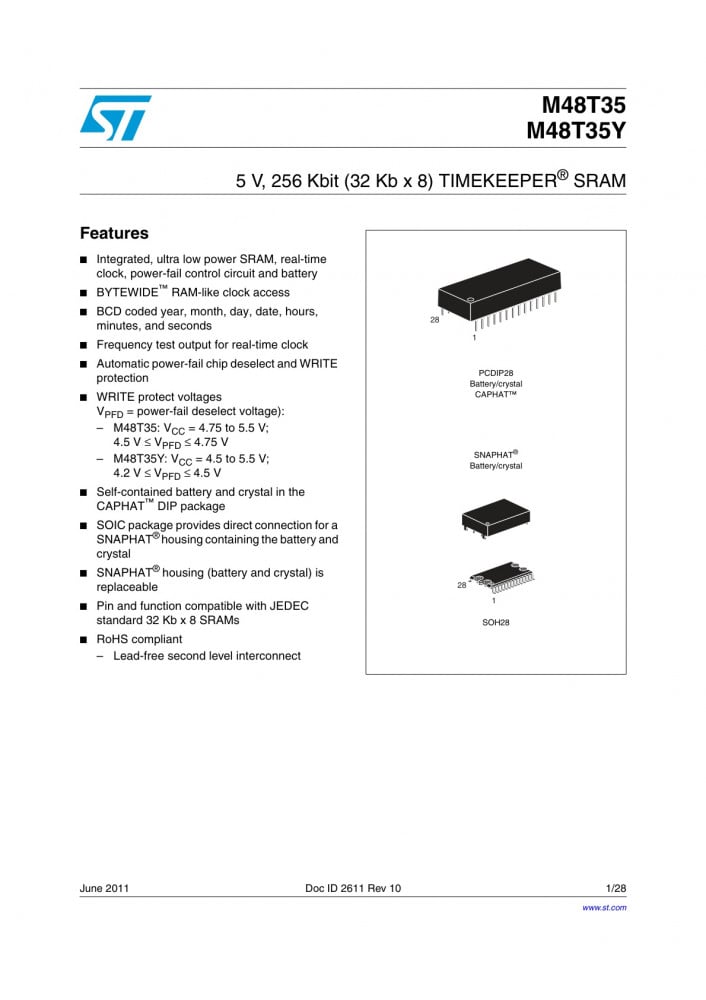 M48T35Y datasheet page 1