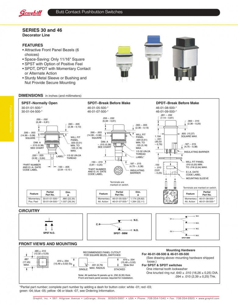 Grayhill specifications and ratings