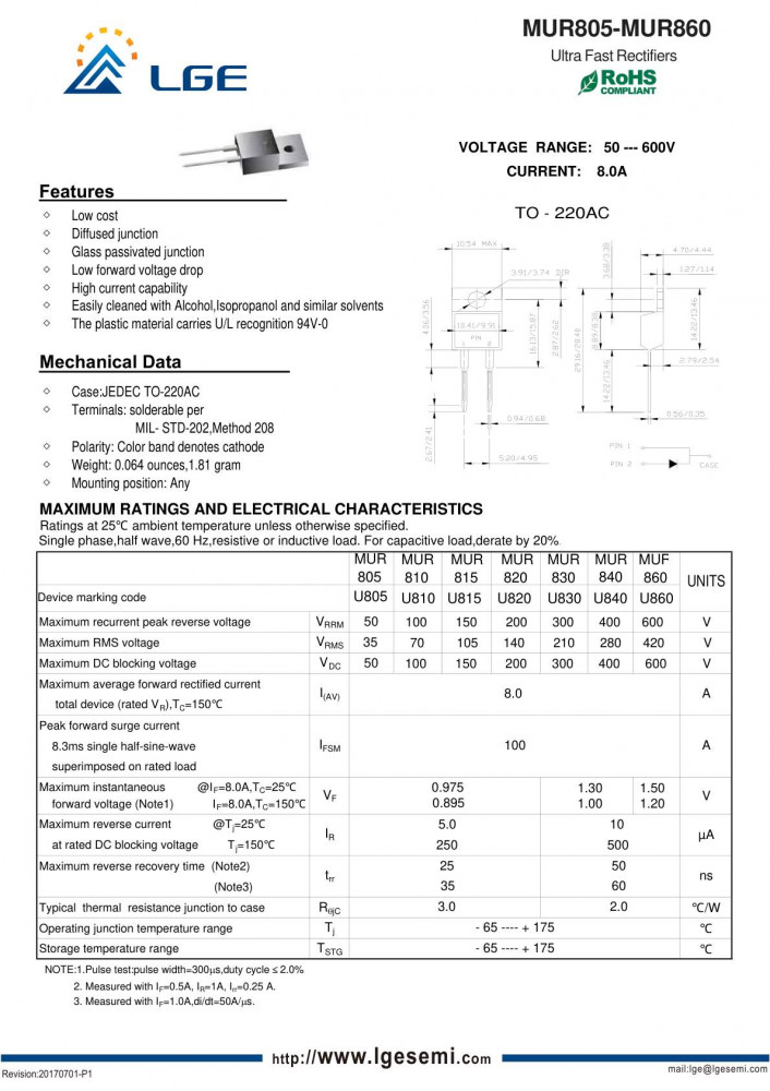 LGE MUR820 datasheet page 1