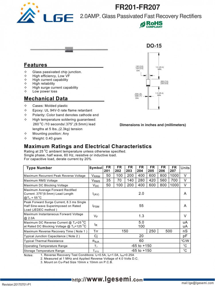 LGE FR204 datasheet page 1