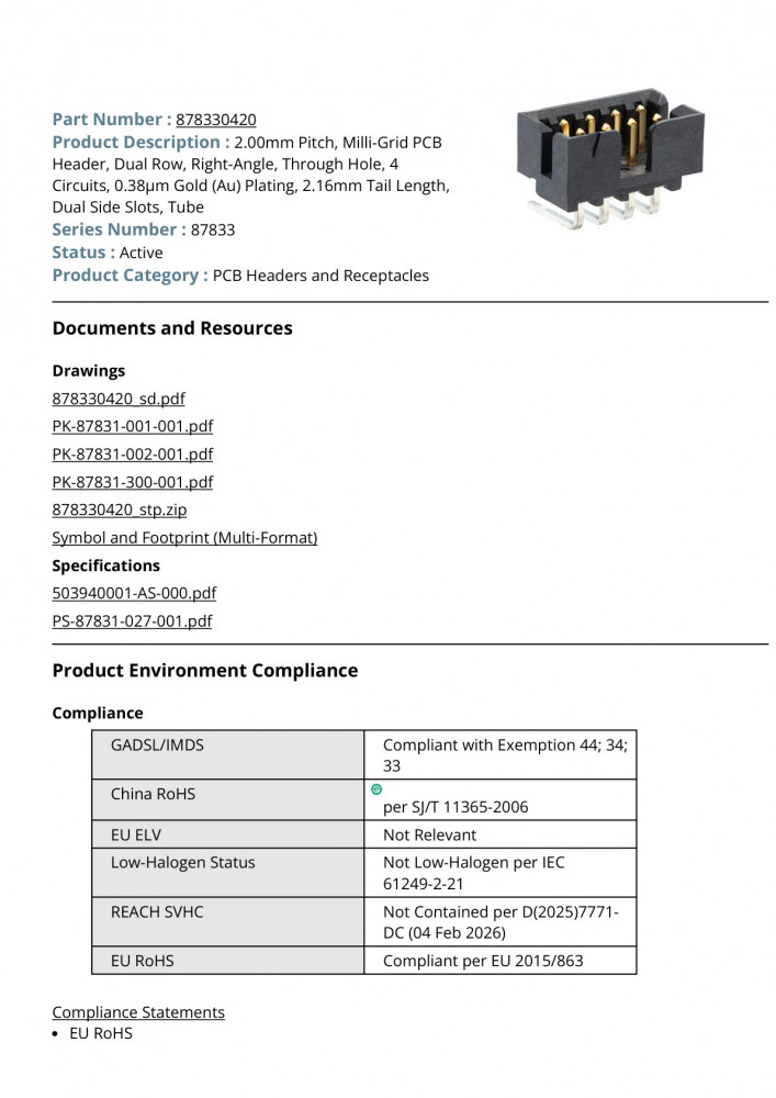 MOLEX 878330420 technical drawing preview, page 1