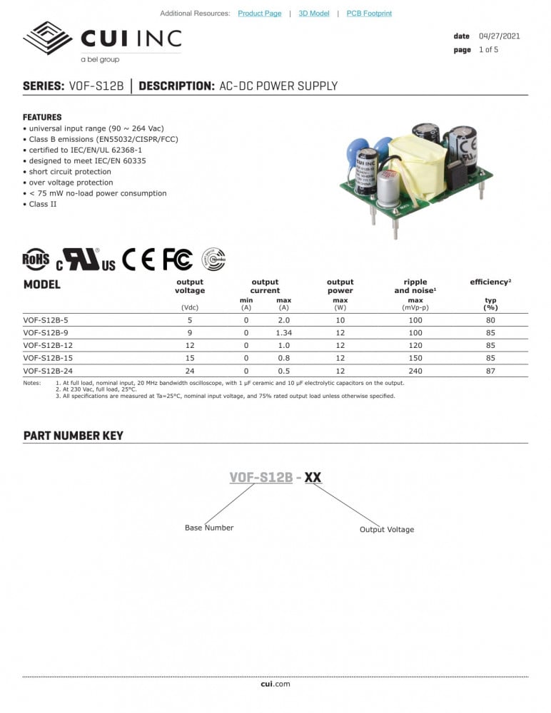 VOF-S12B series datasheet page 1