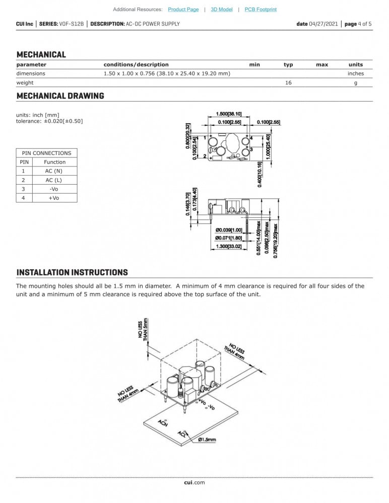 VOF-S12B series datasheet page 4
