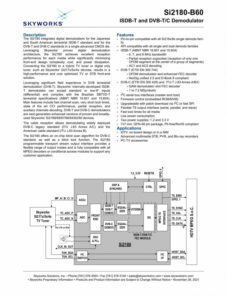 SI2180 technical document page 1