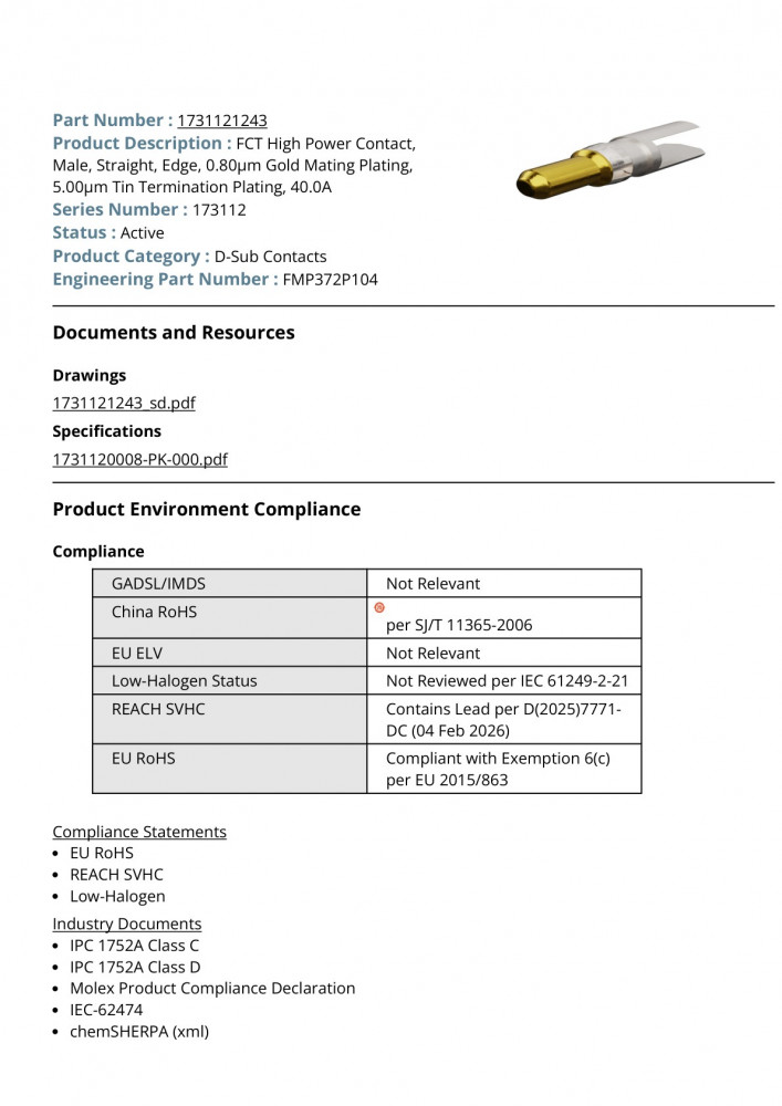 MOLEX 1731121243 technical document preview, page 1