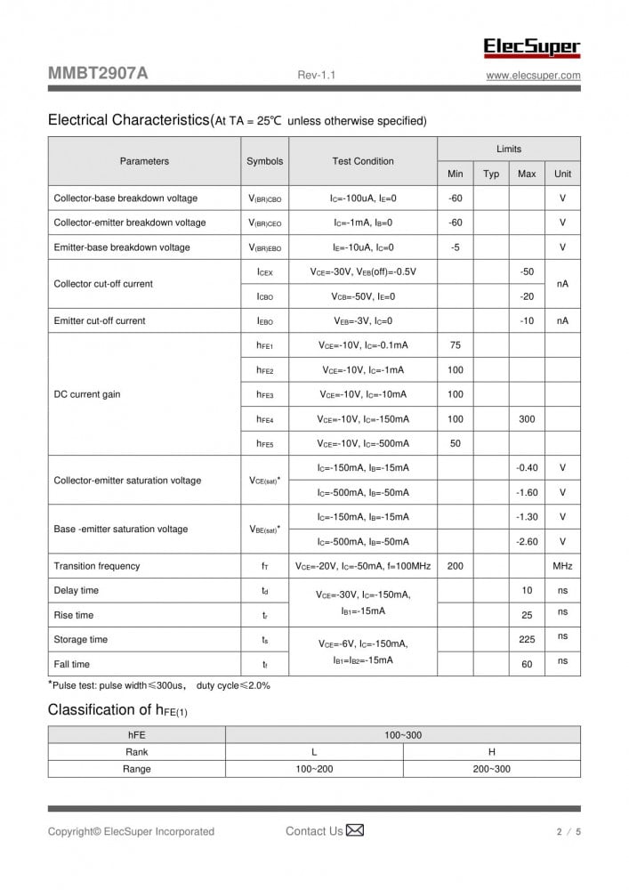 MMBT2907A datasheet page 2